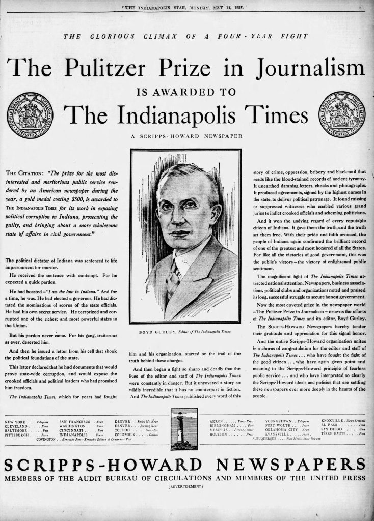 Newspaper Pulitzer Prizes - Encyclopedia of Indianapolis